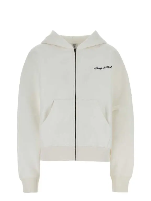 SPORTY  RICH Sporty Rich Signature Logo Zip Hoodie - White