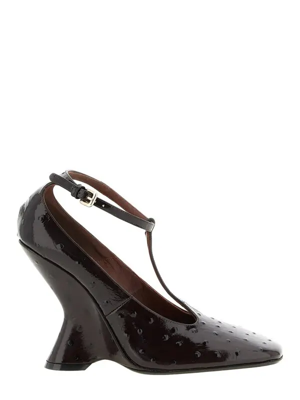 Dries Van Noten T-strap Sculptural Wedge Pumps - Bordeaux
