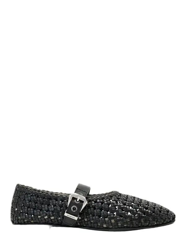 ALLSAINTS Woven Almond Toe Ballet Flats With Buckle Strap - Black