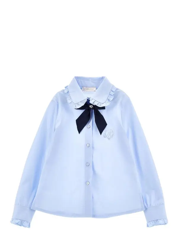 Monnalisa Ruffled-collar Bow-detail Shirt - Light Blue