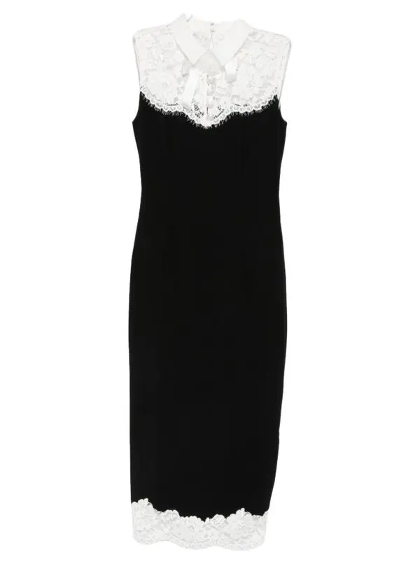 SELF-PORTRAIT Lace-trimmed Bow-detail Midi Dress - Black