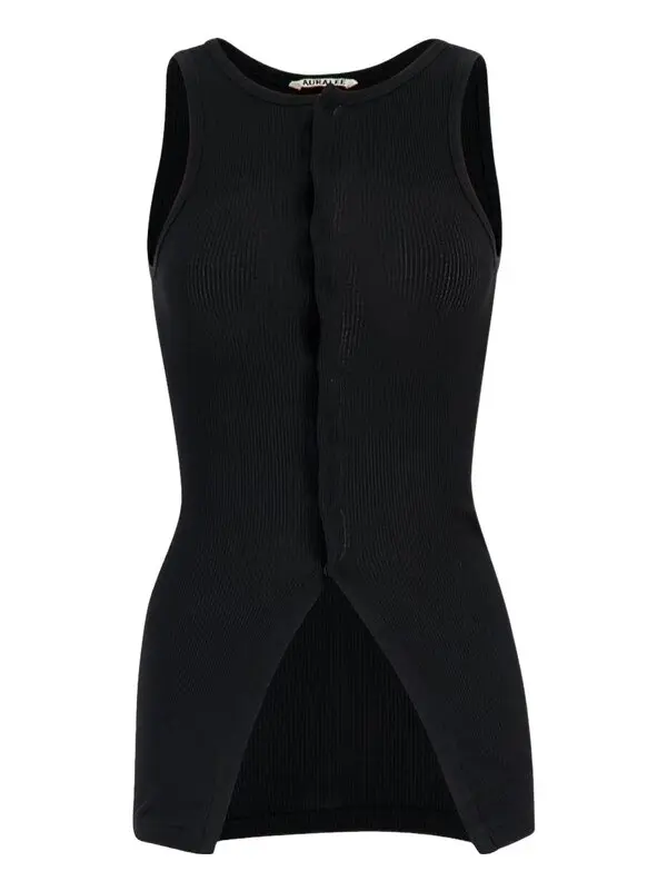 Auralee Ribbed Knit Button-up Tank Top - Black