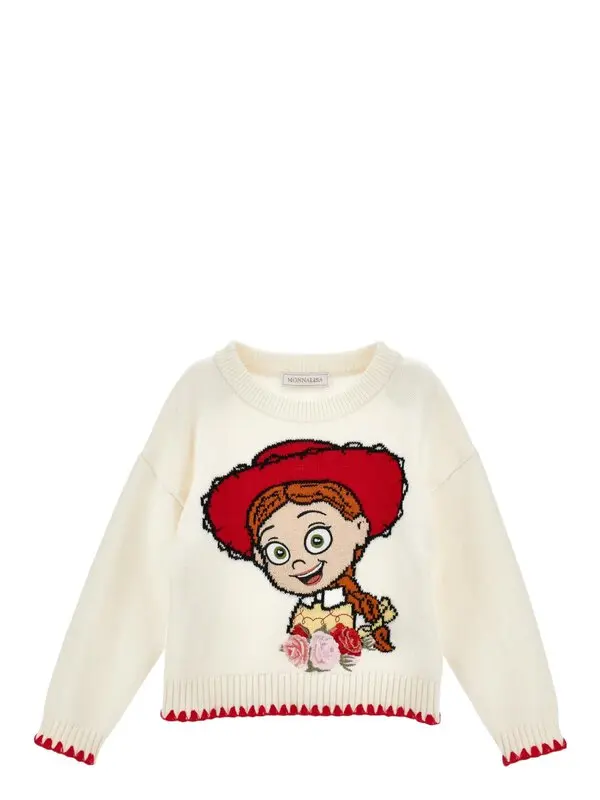 Monnalisa Intarsia Knit Embroidered Rose Sweater - No