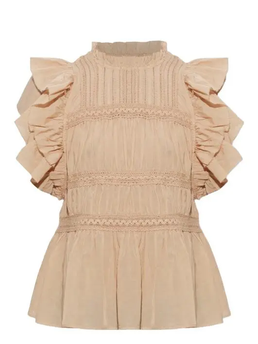 ALLSAINTS Pleated Ruffle Top - Plaster Pink