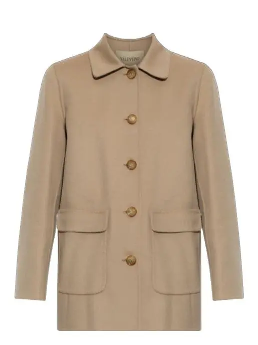 Valentino Garavani Logo-embellished Patch-pocket Coat - Beige