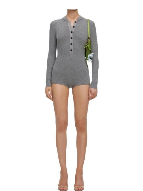 SELF-PORTRAIT Button Knit Playsuit - Grey