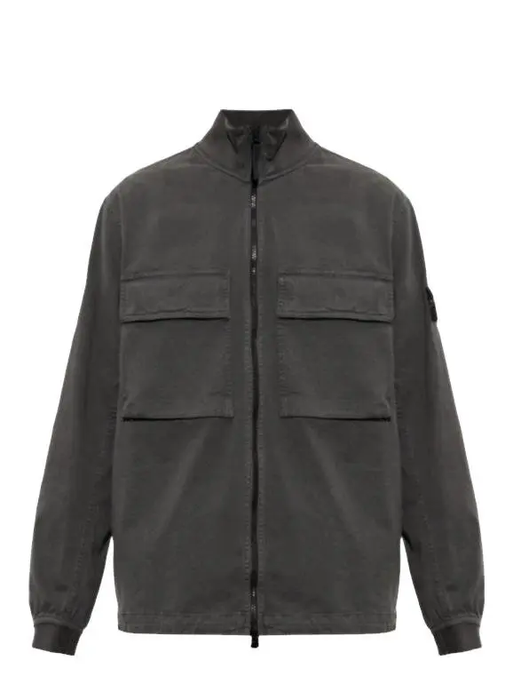 Stone Island Logo-patch Zip-up Shirt Jacket - Grey