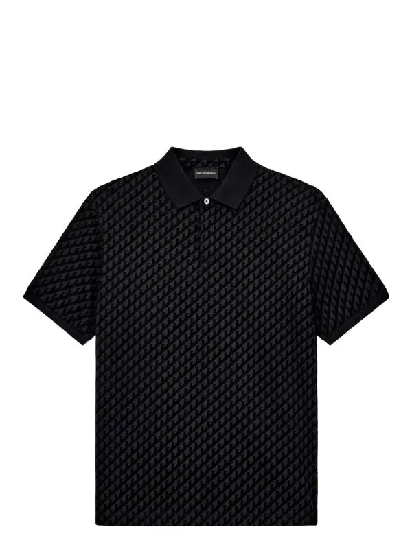 Emporio Armani Polo Shirt In Lyocell Blend With All-over Logo - Black
