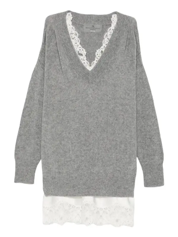 Ermanno Scervino Lace-trimmed V-neck Mini Dress - Gray