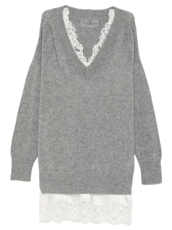 Ermanno Scervino Lace-trim Mini Dress - Grey