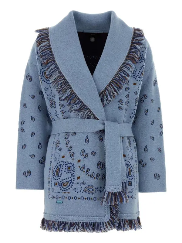 Alanui Fringe-trimmed Paisley-intarsia Cardigan - Blue