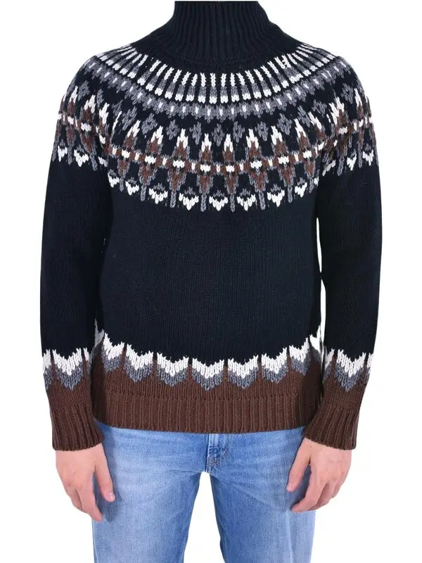 DONDUP Fair Isle High Neck Long Sleeve Sweater - Black