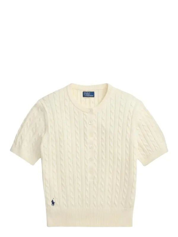 Polo Ralph Lauren Cable-knit Short-sleeve Henley Sweater - Nude