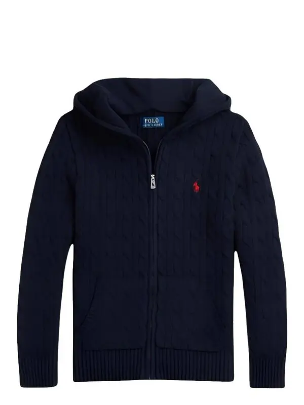 Polo Ralph Lauren Logo Embroidered Hooded Knitted Cardigan - Navy Blue
