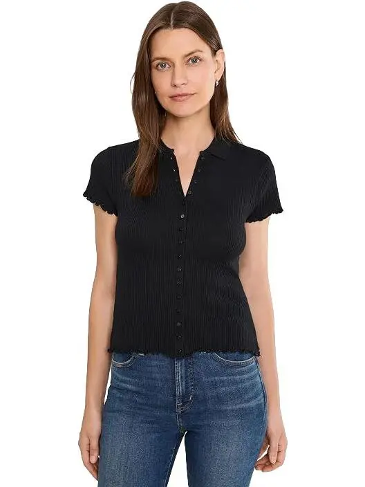 Madewell Ribbed Cap Sleeve Polo Clothing Jet - Black