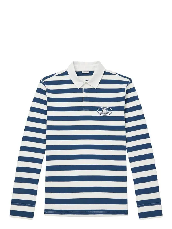 Burberry Logo-embroidered Striped Cotton Polo Sweater - Blue