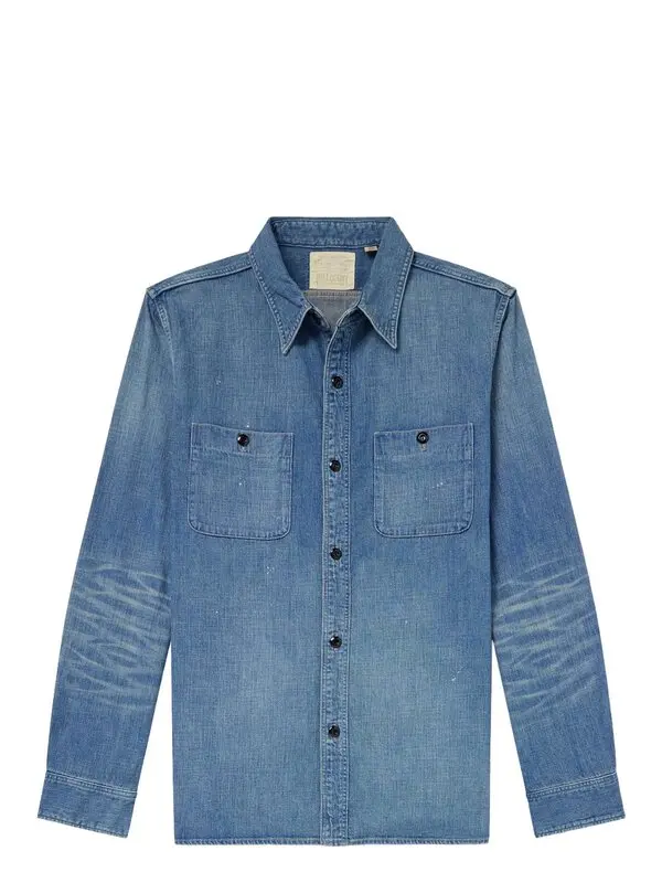FULLCOUNT Distressed Denim Shirt - Blue