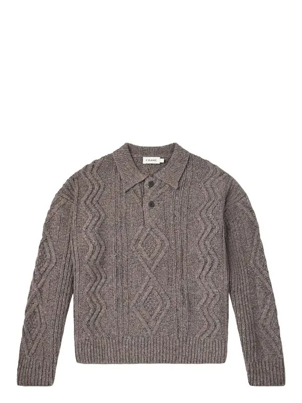 FRAME Cable Knit Wool And Cashmere-blend Polo Sweater - Gray