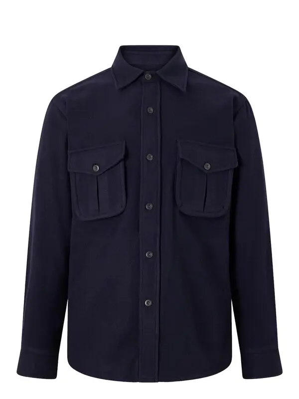Caruso Brushed Wool Overshirt - Blue