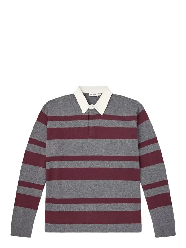 FRAME Striped Wool And Cashmere-blend Polo Shirt - Gray