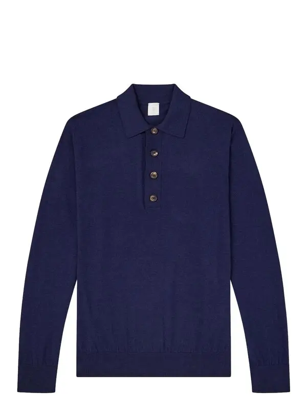 Eleventy Cotton And Cashmere-blend Polo Shirt - Blue