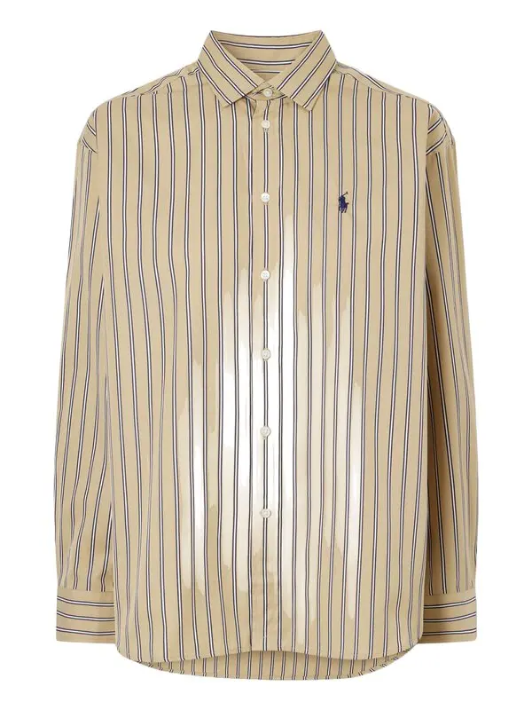 Polo Ralph Lauren Striped Cotton Shirt With Embroidered Pony Logo - Tan