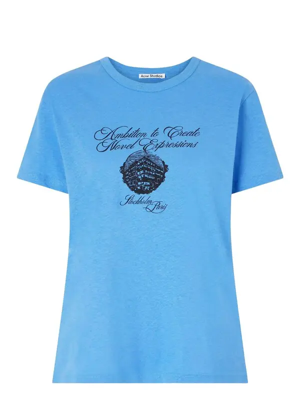Acne Studios Eram Nobel Printed Cotton And Hemp-blend T-shirt - Blue