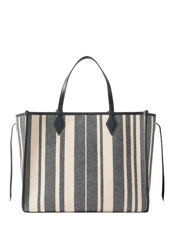 METIER Chameleon 41 Striped Leather-trimmed Canvas Tote - Black