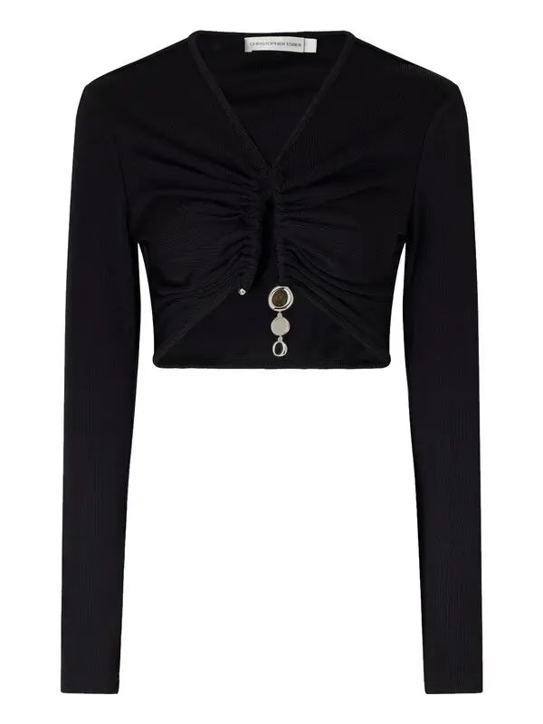 Christopher Esber Droplet Crystal-embellished Ribbed Blouse - Black