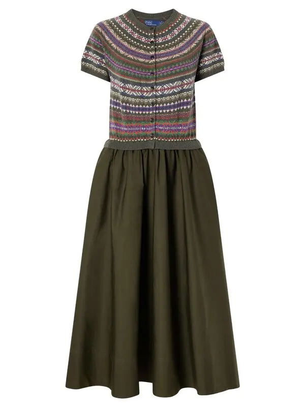 Polo Ralph Lauren Striped Wool, Cotton And Cashmere-blend Midi Dress - Army Green