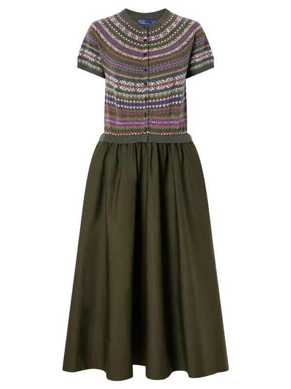 Polo Ralph Lauren Striped Wool, Cotton And Cashmere-blend Midi Dress - Green