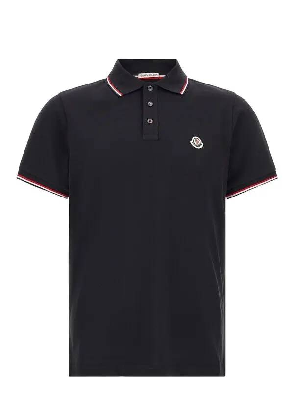 Moncler Tricolor Trim Polo Shirt - Blue