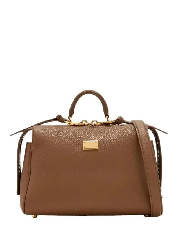 Dolce & Gabbana Vittoria Leather Tote Bag With Logo Plaque - Brown