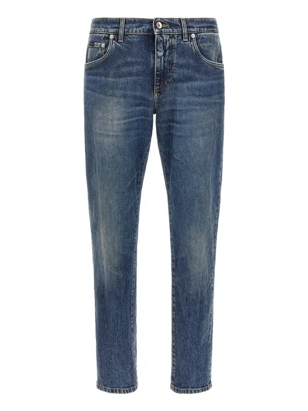 Dolce & Gabbana Slim Fit Logo Plaque Jeans - Blue