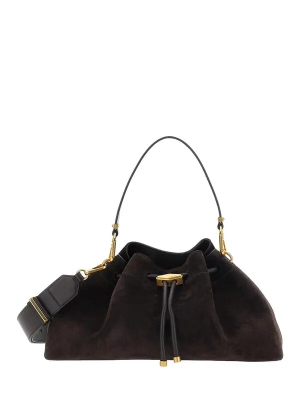 JIMMY CHOO Bon Bon' Brown Shoulder Bag With Drawstring Closure And Embossed Logo On Front In Suede For - Multicolor
