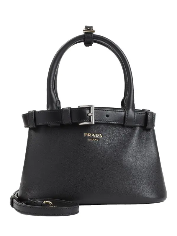 Prada Leather Shoulder Bag With Buckled Belt Detail - Black