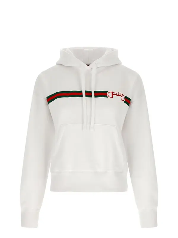 Gucci Embroidered Hoodie With Web Stripe Detail - White