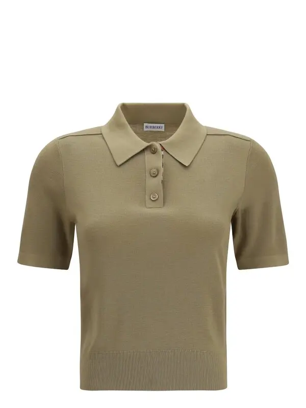 Burberry Knit Polo Shirt With Check Trim - Green