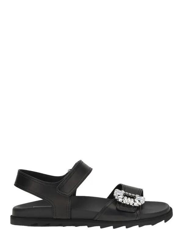 ROGER VIVIER Leather Sandals With Crystal Buckle - Black