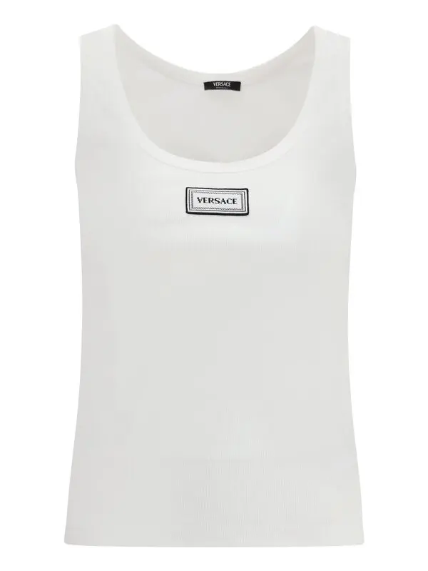 Versace Ribbed Stretch Cotton Tank Top - White