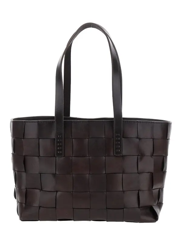 Dragon Diffusion Woven Leather Double Handle Shopping Bag - Brown