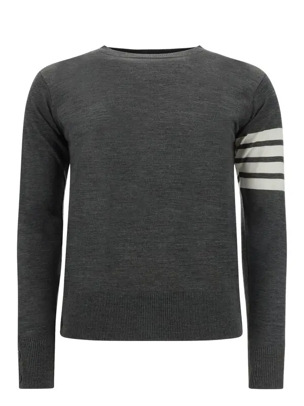 Thom Browne Virgin Wool Sweater With Signature Stripes - Gray