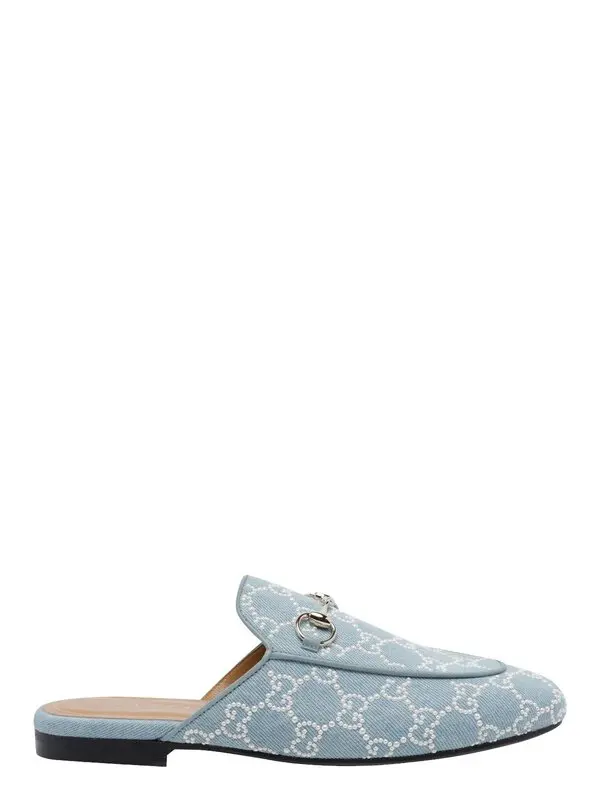 Gucci Princetown Slippers With Pearls In Gg Denim - Blue
