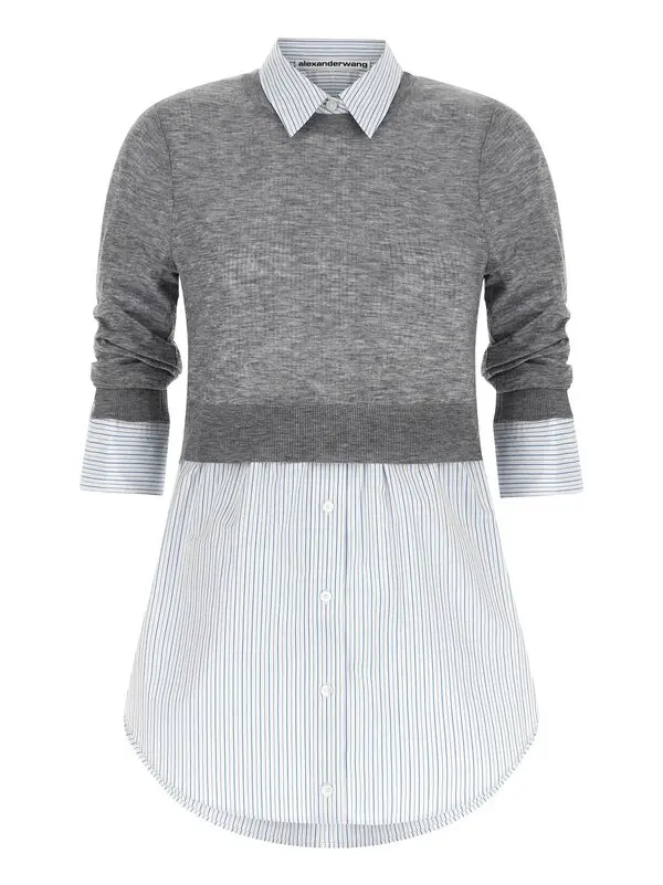 Alexander Wang Knitted Shirt With Striped Insert - Gray