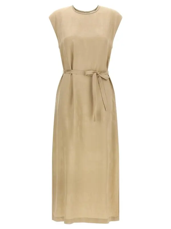 Peserico Fluid Viscose Midi Dress With Belt - Cream