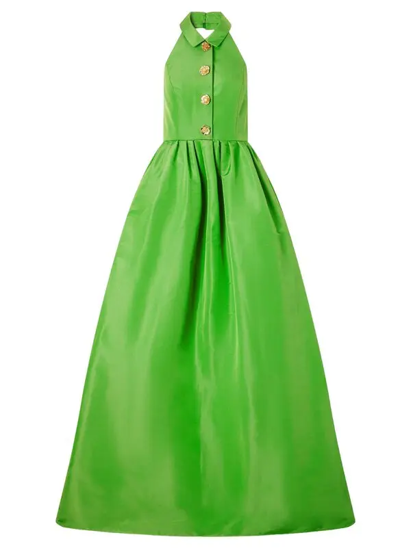 Carolina Herrera Halterneck Embellished Silk-faille Gown - Green
