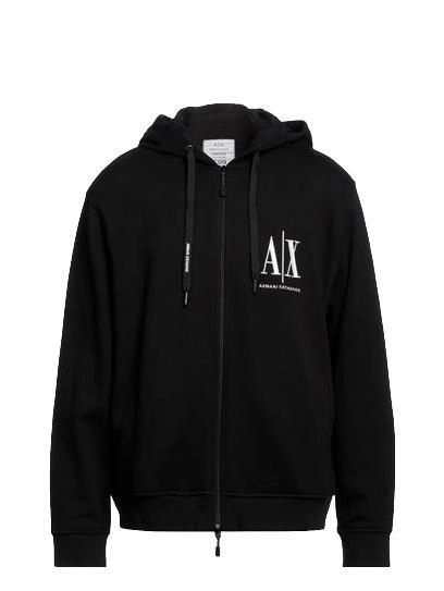 Armani Exchange Zip-up Embroidered Logo French Terry Hoodie - Black