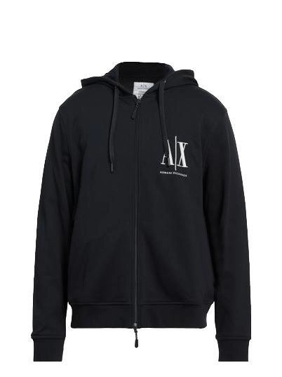 Armani Exchange Zip-up Embroidered Logo French Terry Hoodie - Blue