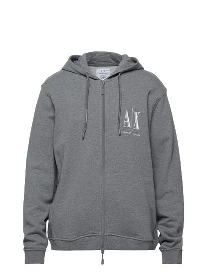 Armani Exchange Zip-up Embroidered Logo French Terry Hoodie - Grey