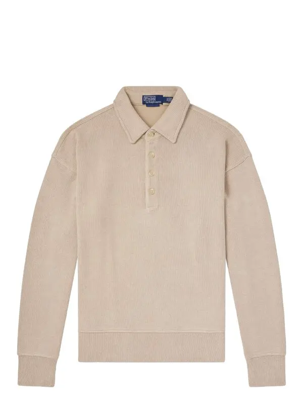 Polo Ralph Lauren Ribbed Cotton-blend Polo Shirt - Beige